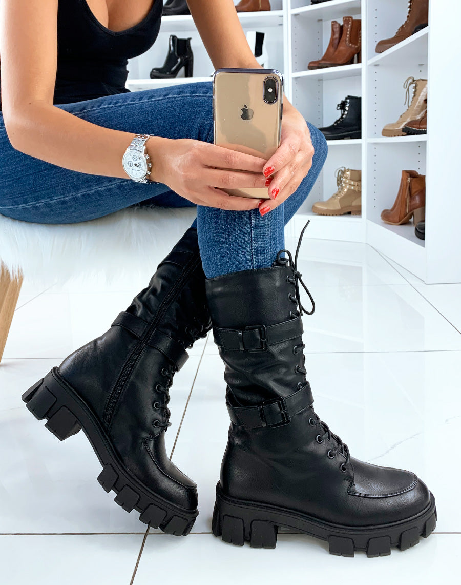 Bottes hautes noires à plateforme