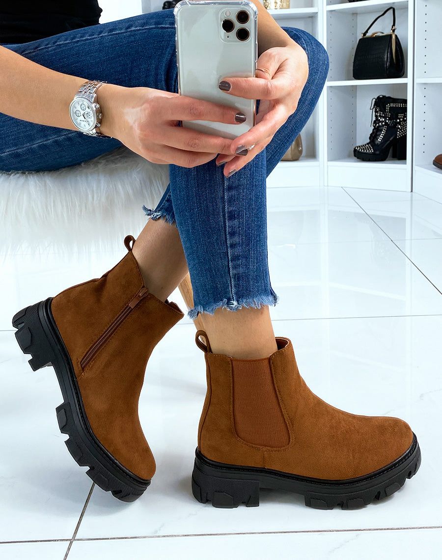 Chelsea boots camel effet daim